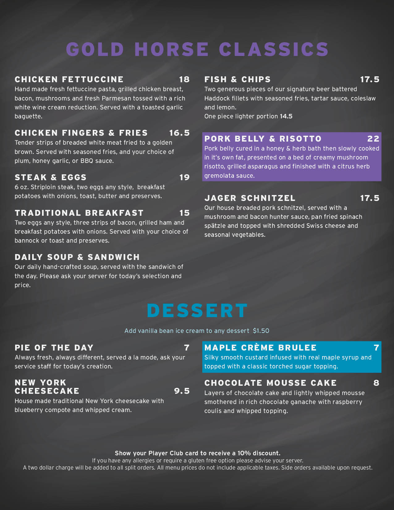 Restaurant Menu - Gold Horse Casino